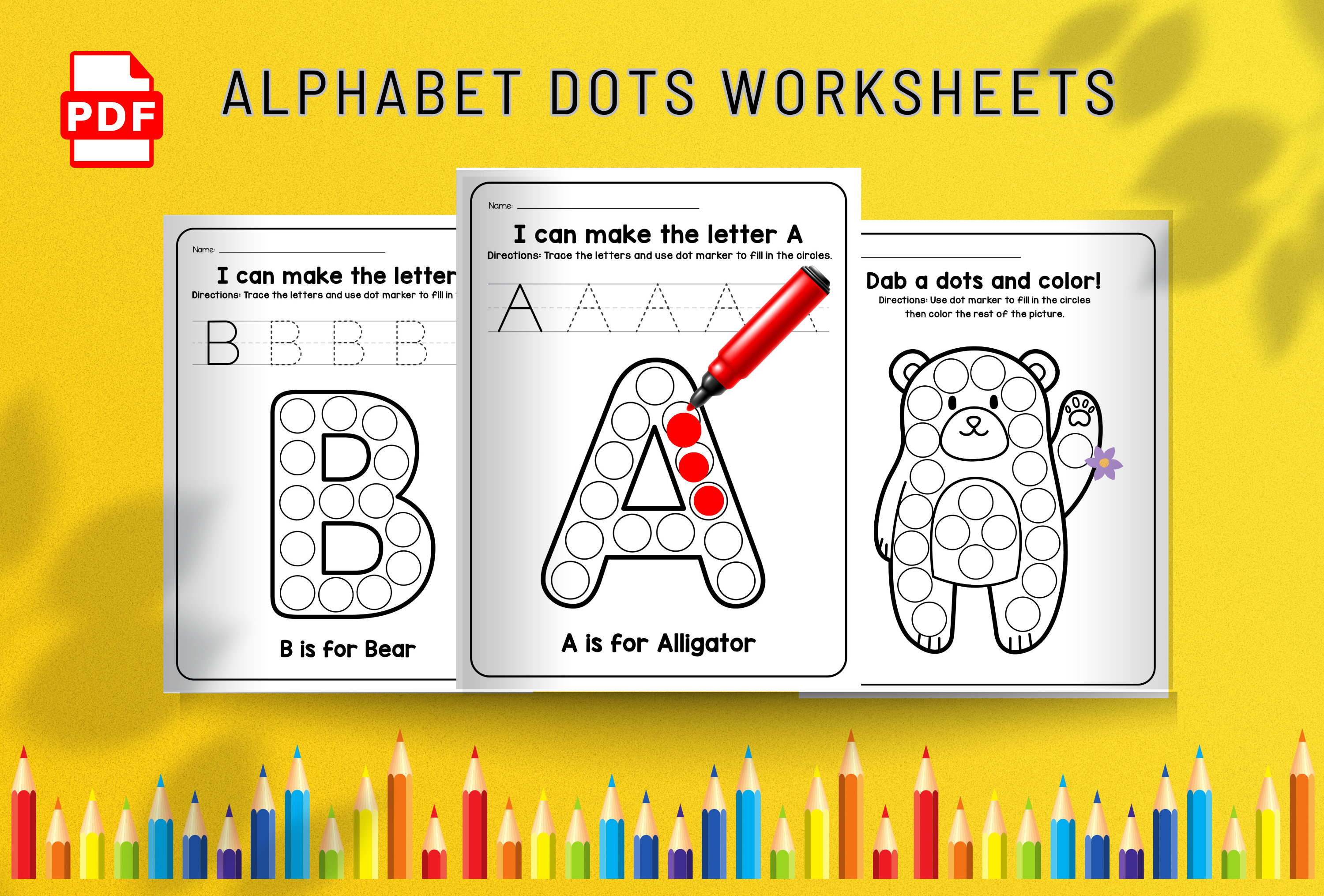 52 Printable Alphabet Animals Do-a-dots Worksheets A-Z Do-a-dot ...