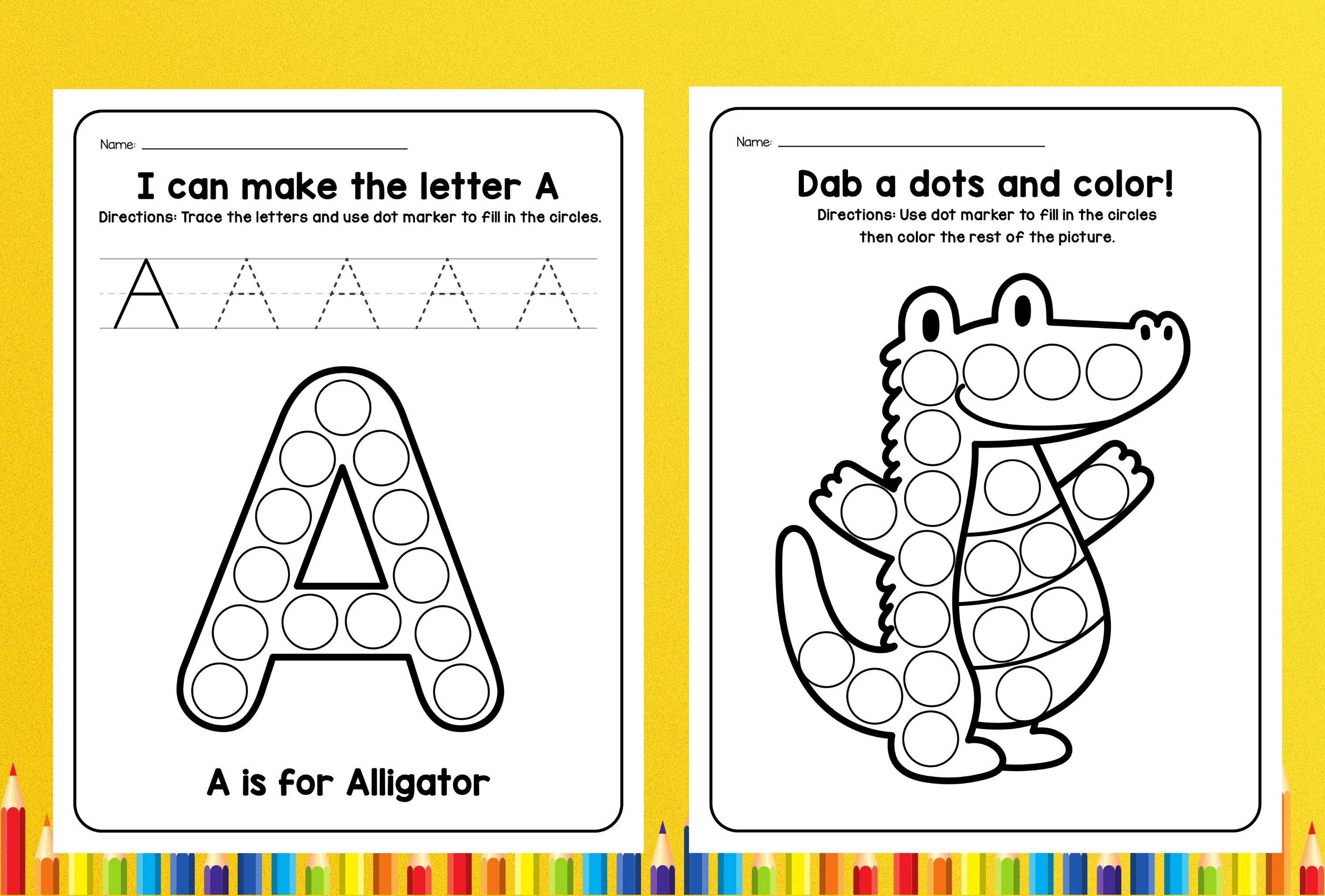 52 Printable Alphabet Animals Do-a-dots Worksheets A-Z Do-a-dot ...