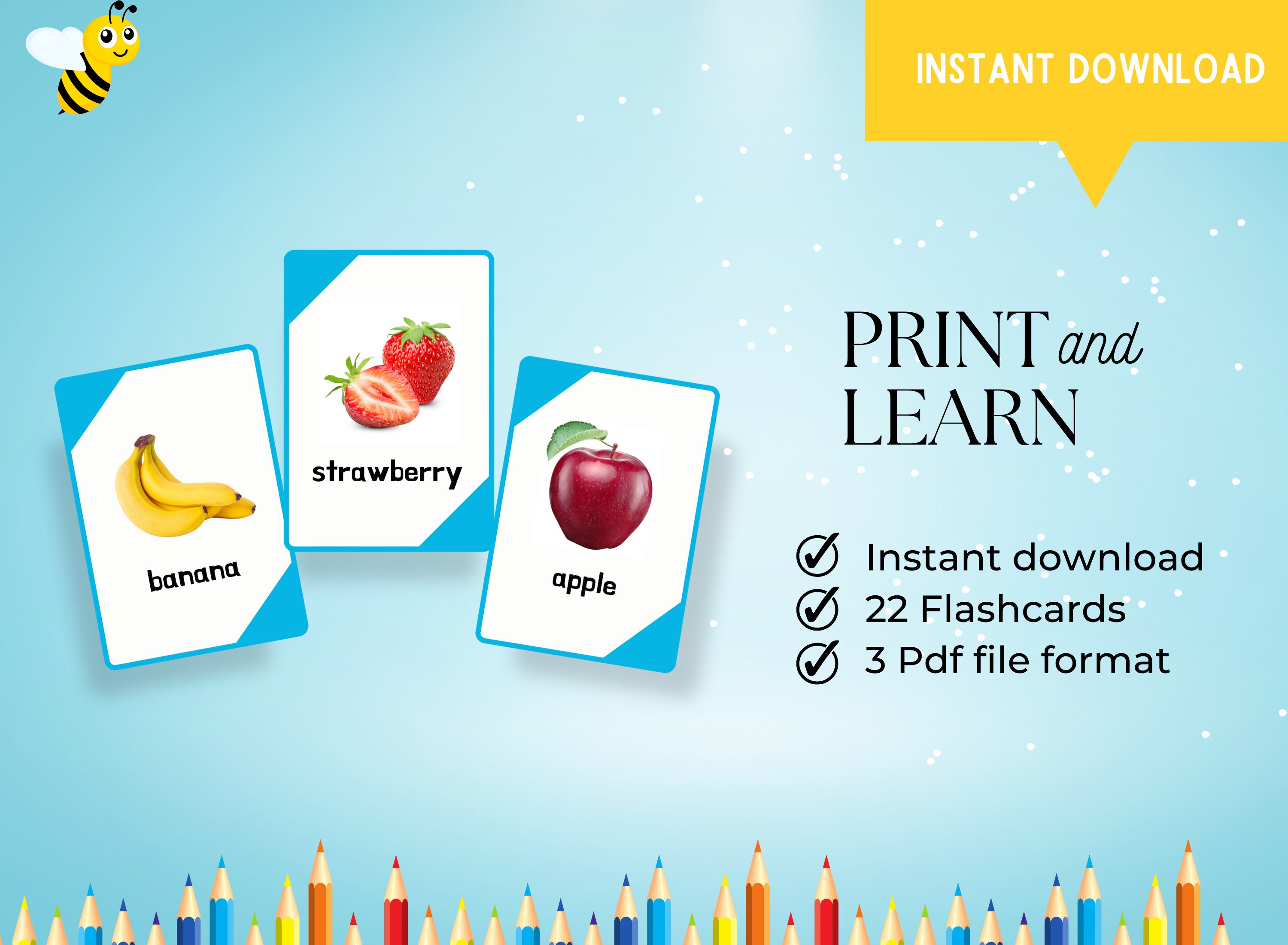 Fruits Flash Cards Montessori Materials Preschool - Etsy