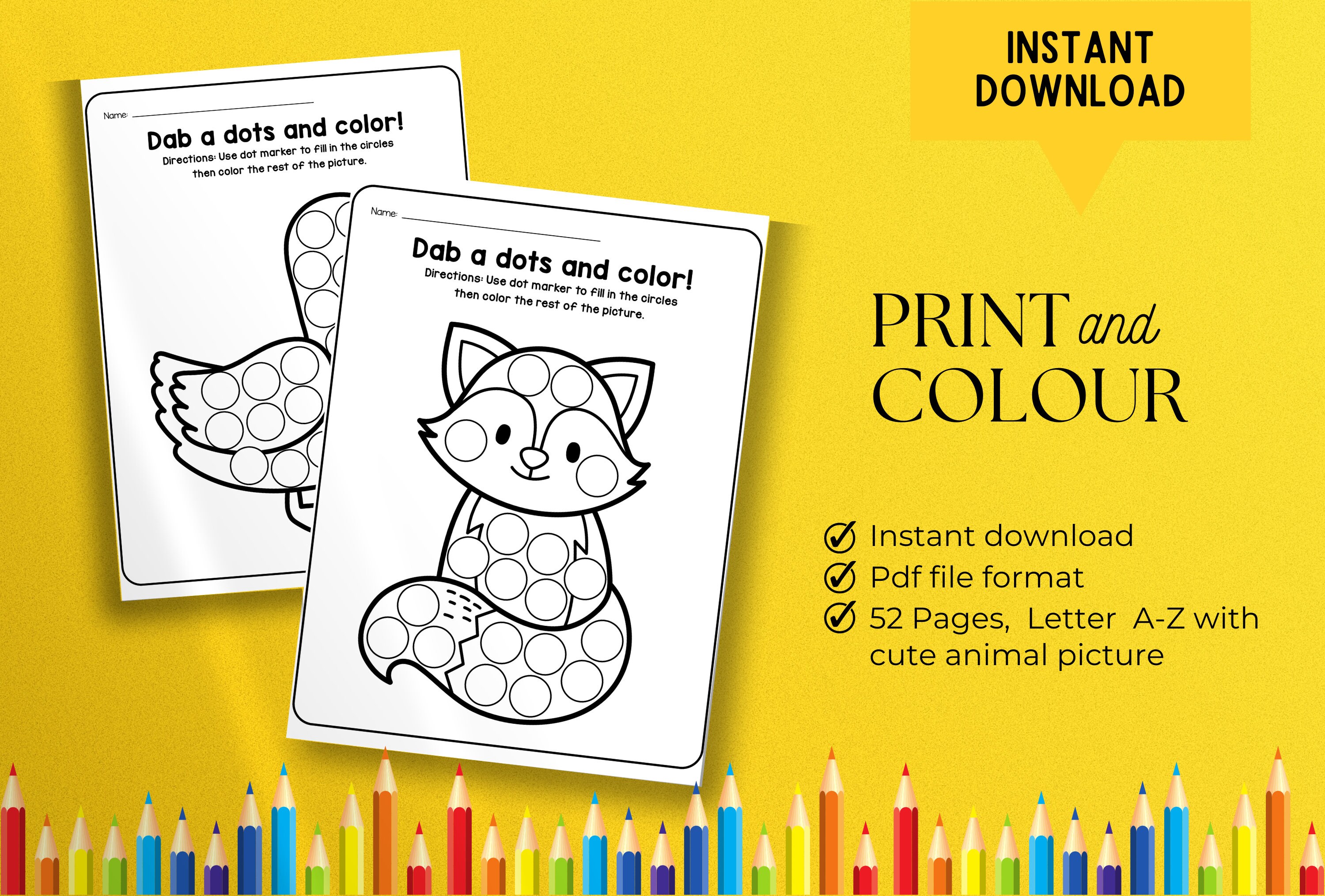 52 Printable Alphabet Animals Do-a-dots Worksheets A-Z Do-a-dot ...