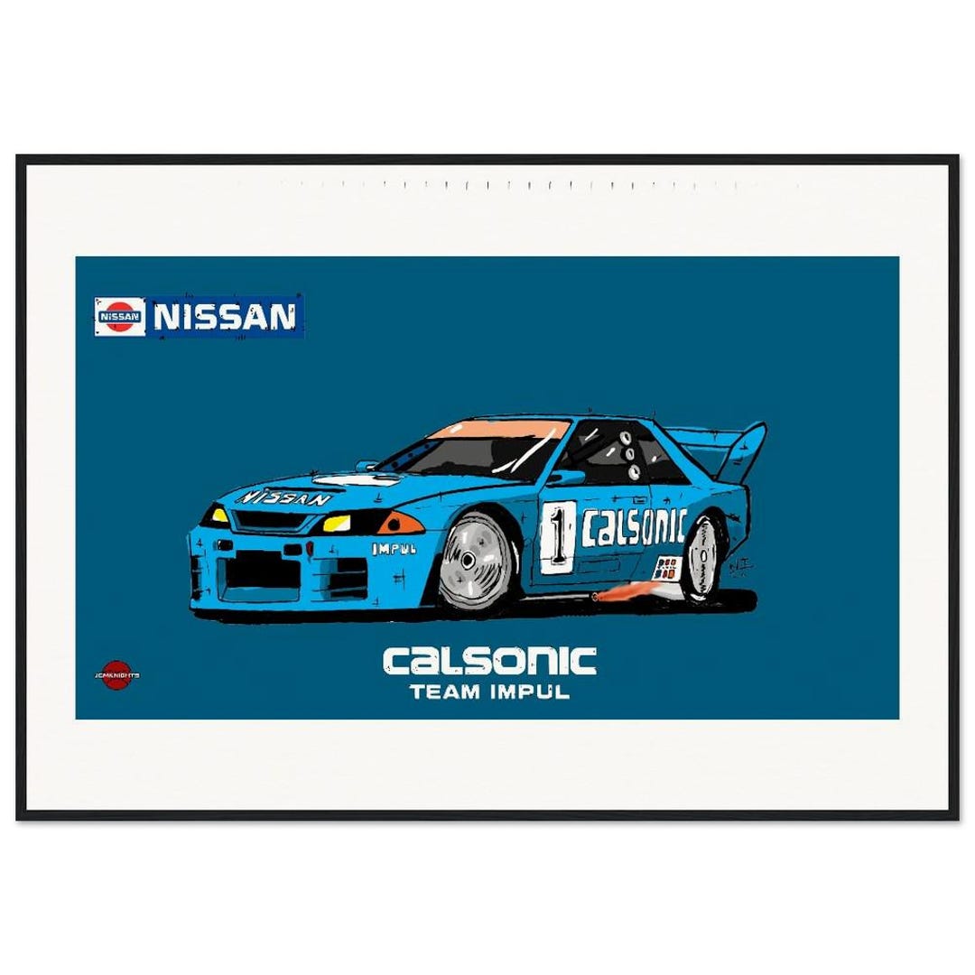 JDM Nissan Skyline GT-R R32 Calsonic JTCC Drawing Wooden Framed Poster ...