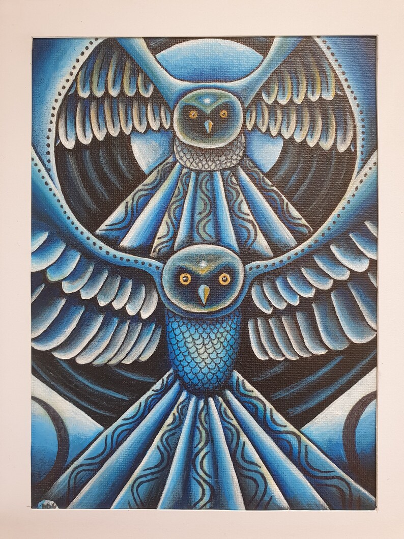 Owls Totem Animal Painting, Visionary Spirit Animal Art, Pagan Wiccan ...