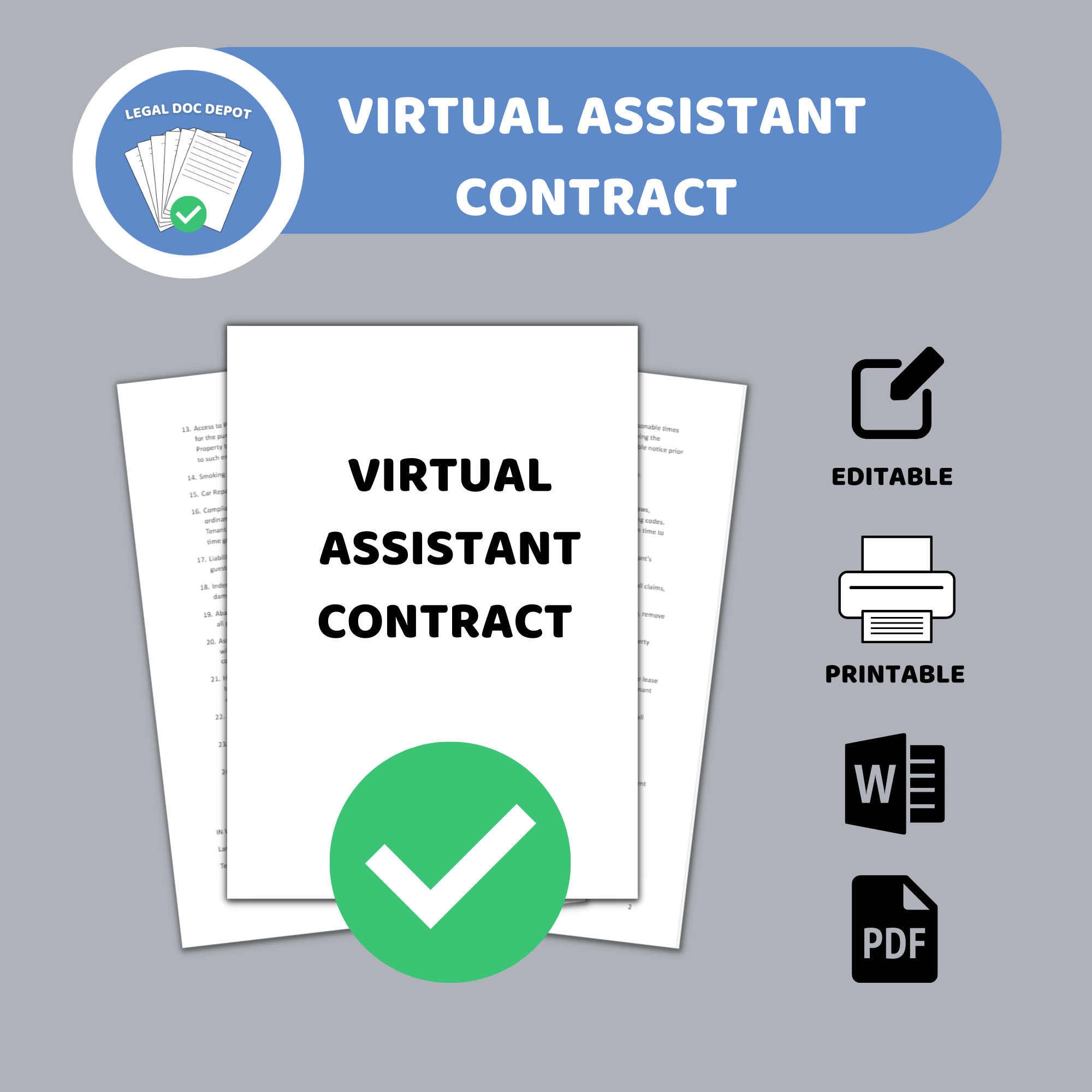 Virtual Assistant Contract Template, Editable Agreement (digital ...