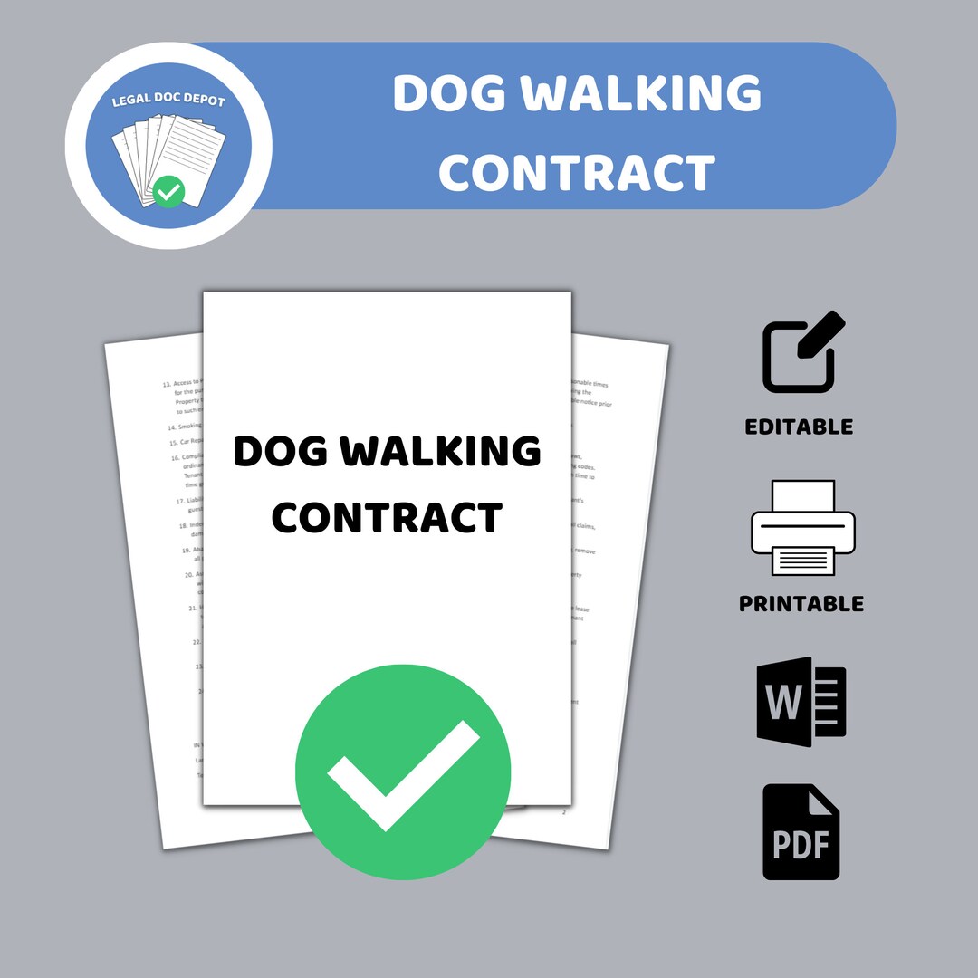 Dog Walking Agreement / 2 Different Files / PDF Form, Word Document ...