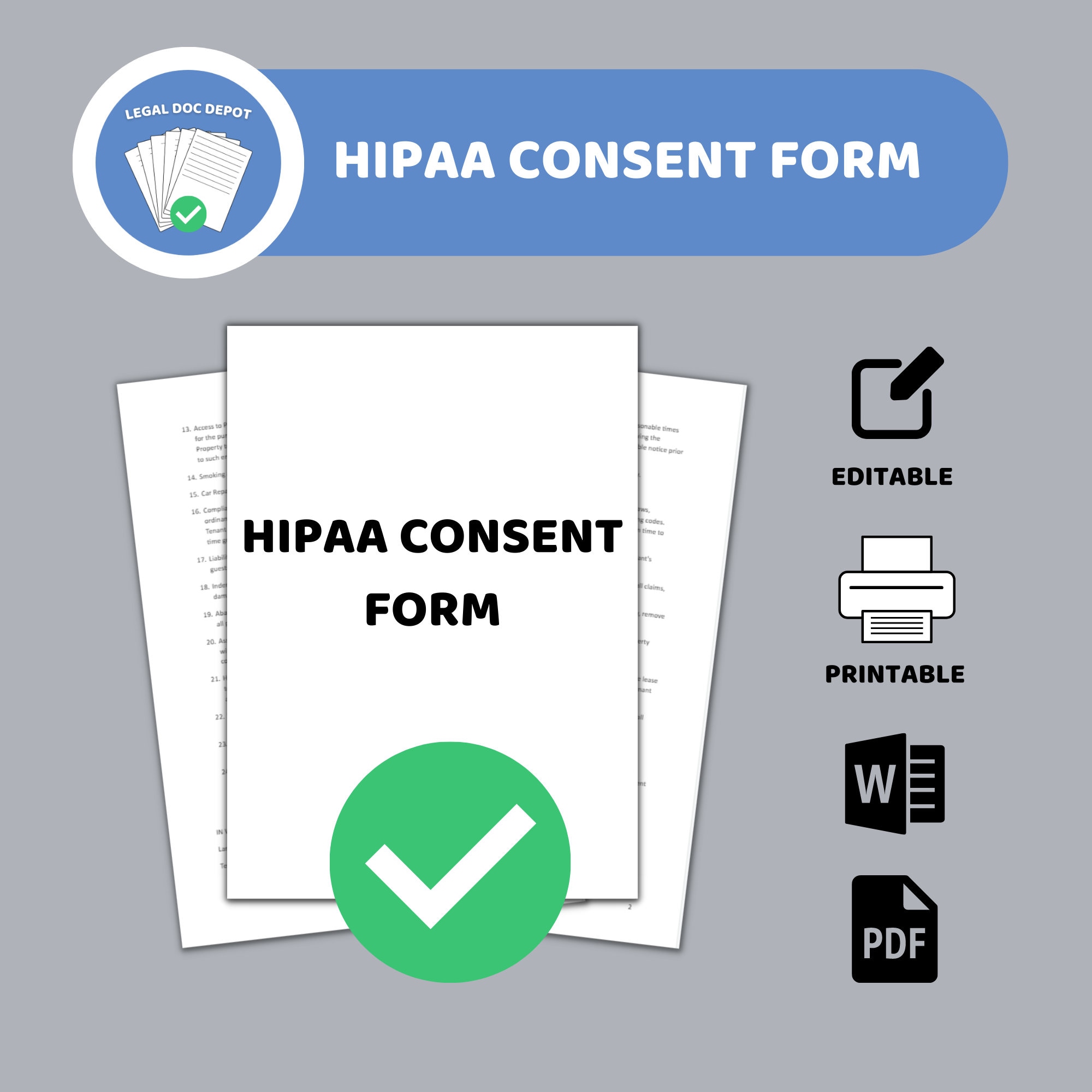 Editable HIPAA Consent Form Template / PDF Form, Word Document ...