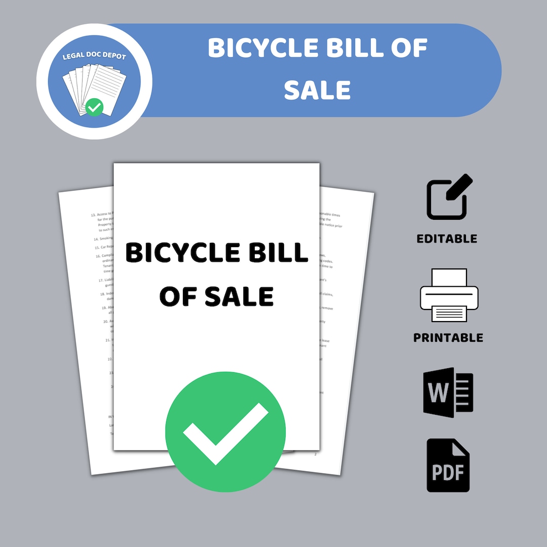 Bicycle Bill of Sale / Bicycle Bill of Sale Templates / 2 Different ...