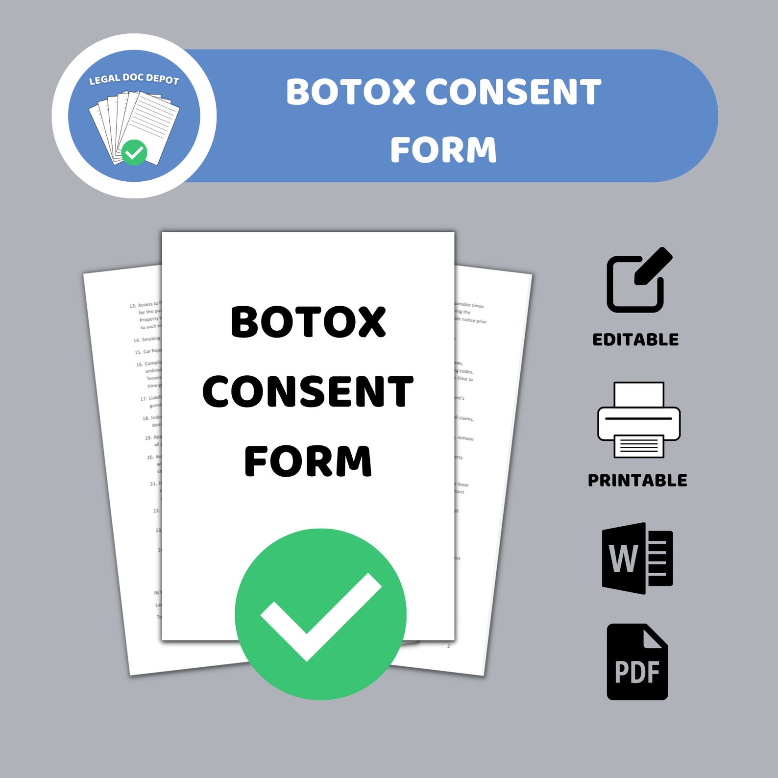 Botox Consent Form Template / 2 Different Files / Editable in Word ...