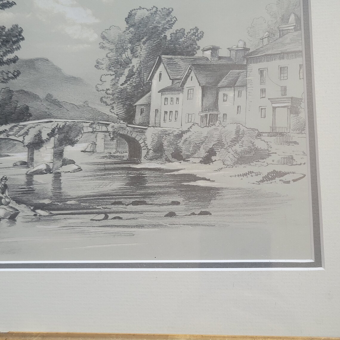 Very Nice Antique Graphite on Paper Drawing 'beddgelert Bridge ...