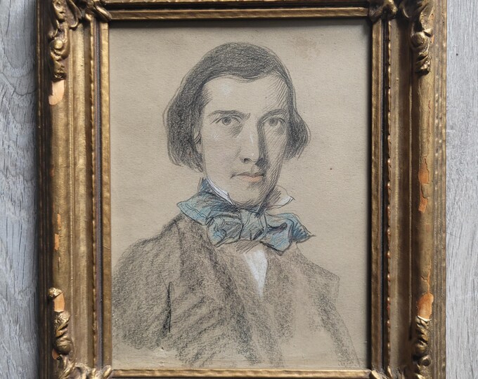 Lovely, Antique Circa Mid 19th Century Crayon/past on Paper Portrait ...
