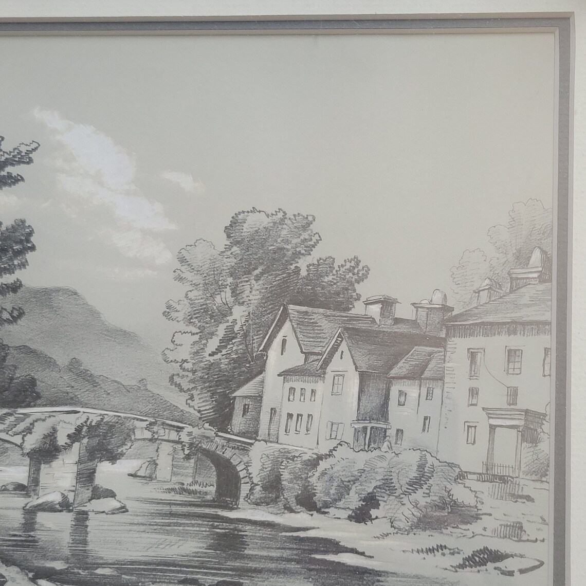 Very Nice Antique Graphite on Paper Drawing 'beddgelert Bridge ...