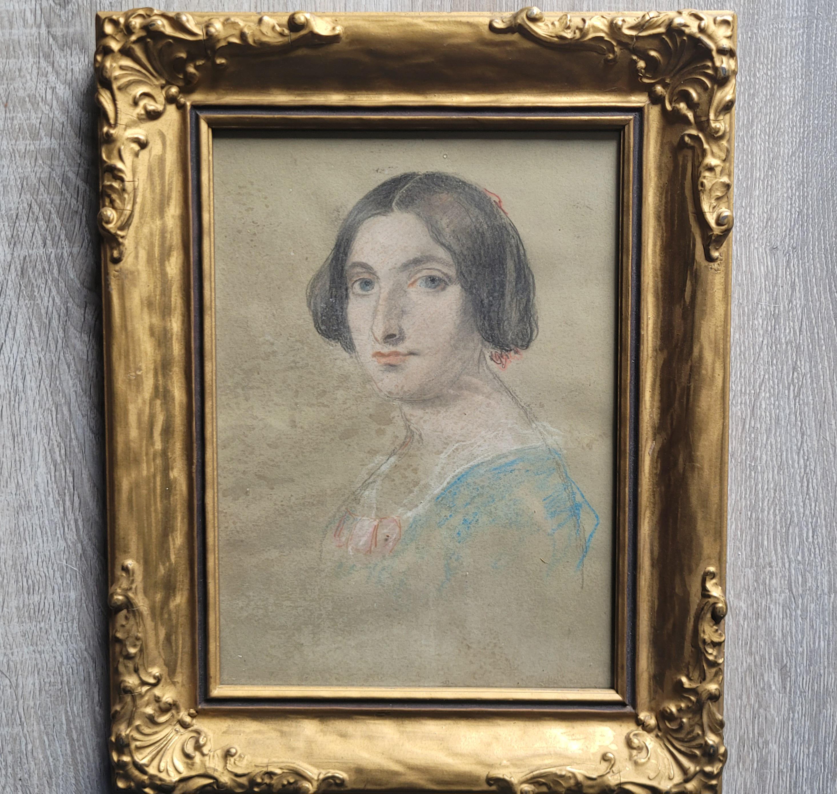 Lovely, Antique Circa Mid 19th Century Crayon/pastel on Paper Portrait ...