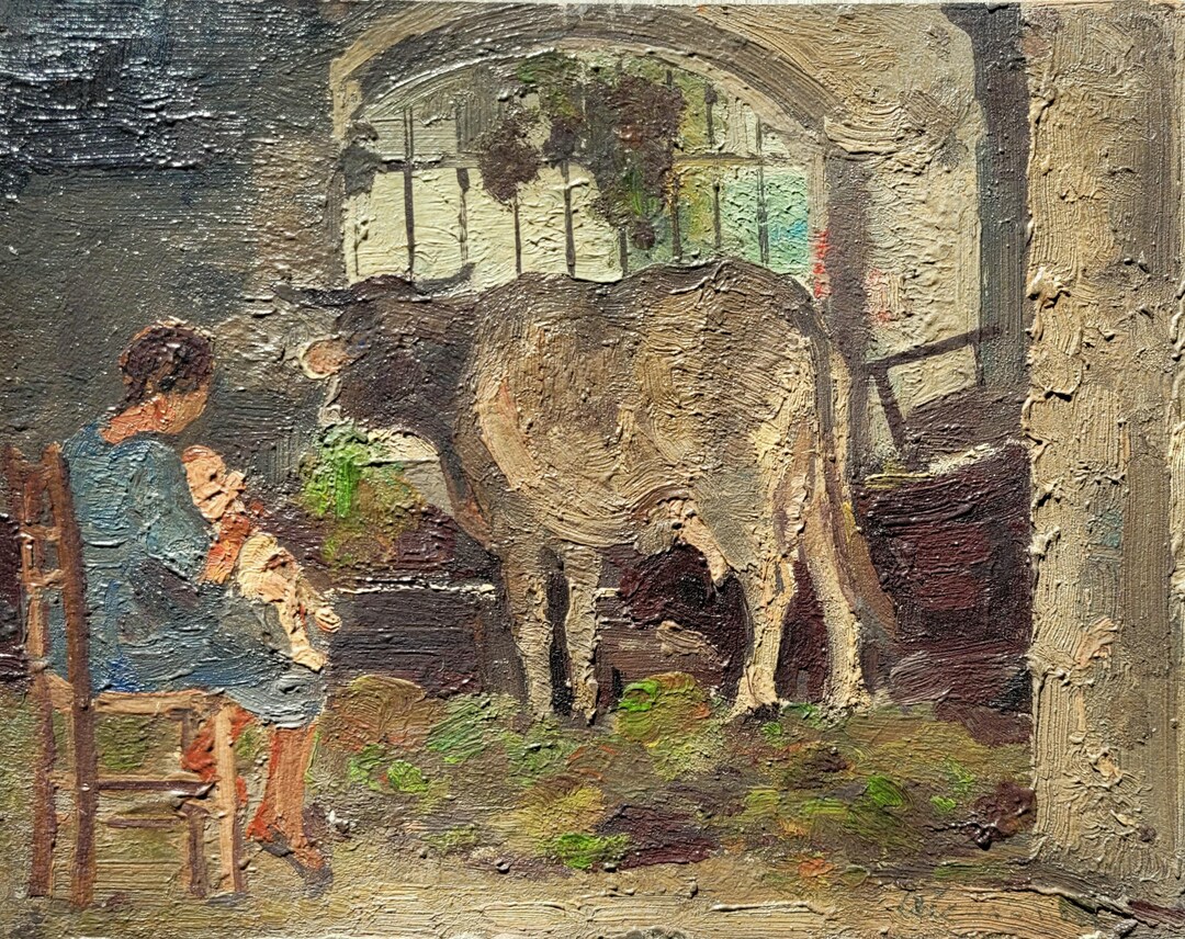 Beautiful Antique Oil on Panel Painting 'woman and Child in Interior of ...
