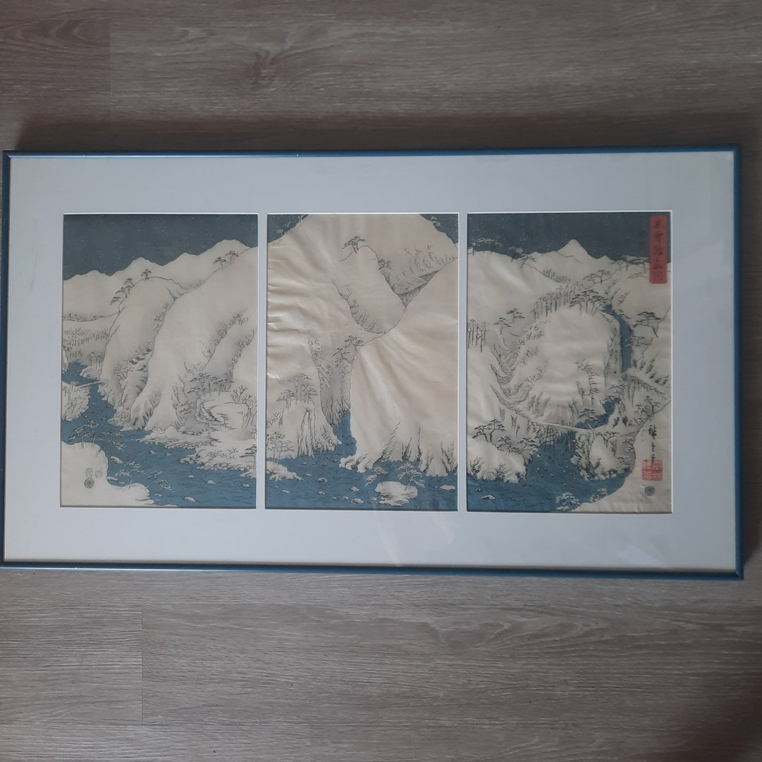 Beautiful Antique Japanese Triptych Woodblock Print Set'mountain and ...