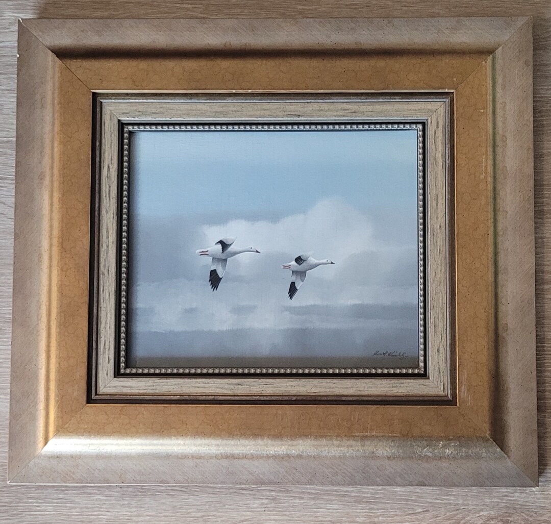 Nice Vintage Oil on Panel Painting 'flying Snow Geese' by Canadian ...