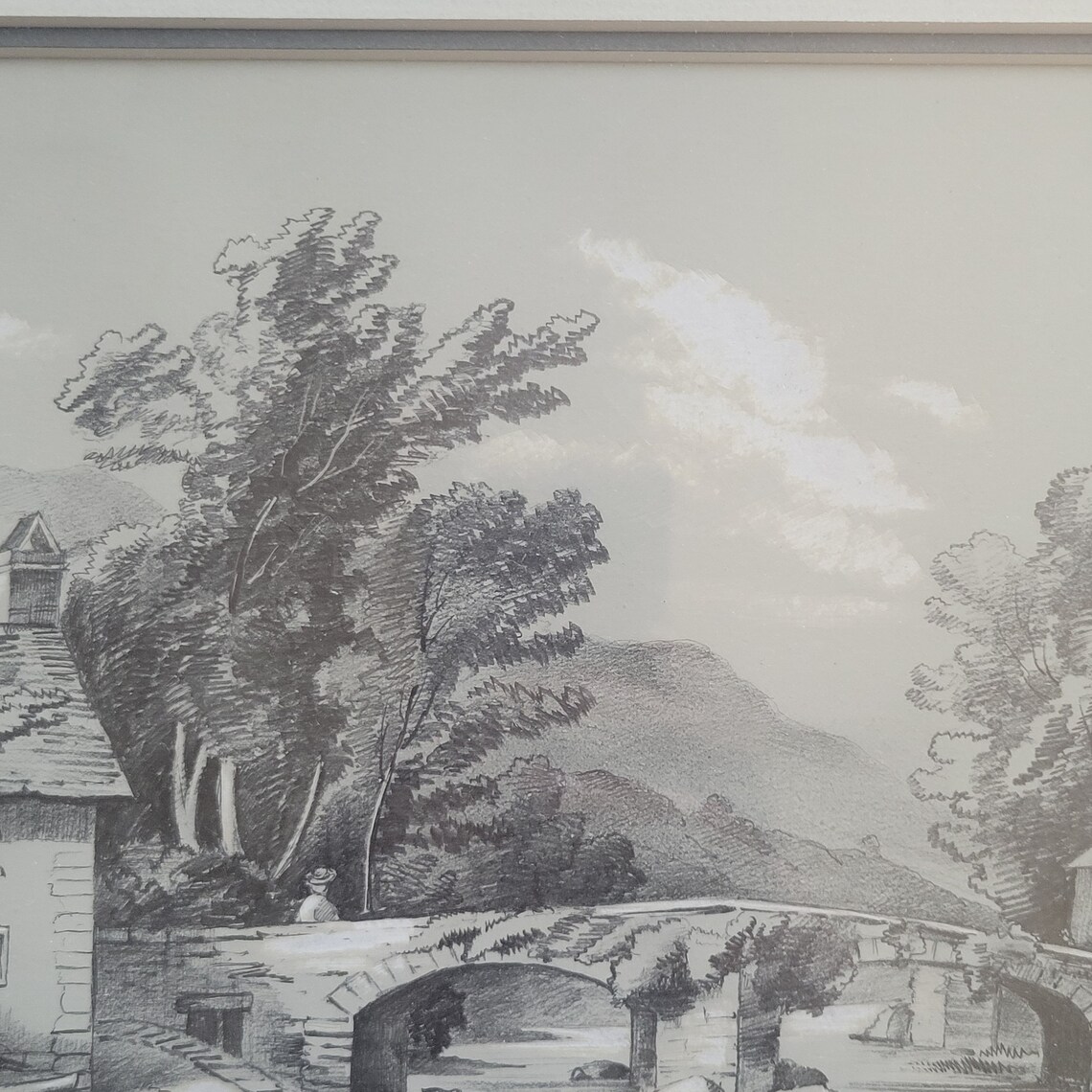 Very Nice Antique Graphite on Paper Drawing 'beddgelert Bridge ...