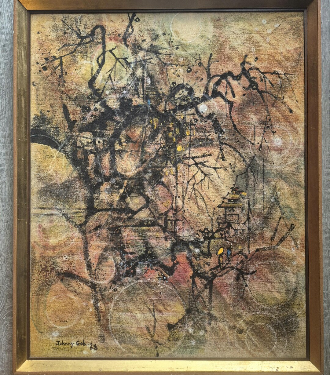 Nice Vintage Circa 1968 Watercolour on Flannel MCM Painting 'butterfly ...