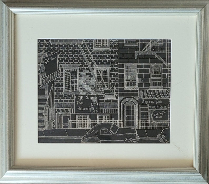 Very Cool Vintage 1960's Drawing on Scratchboard - Etsy