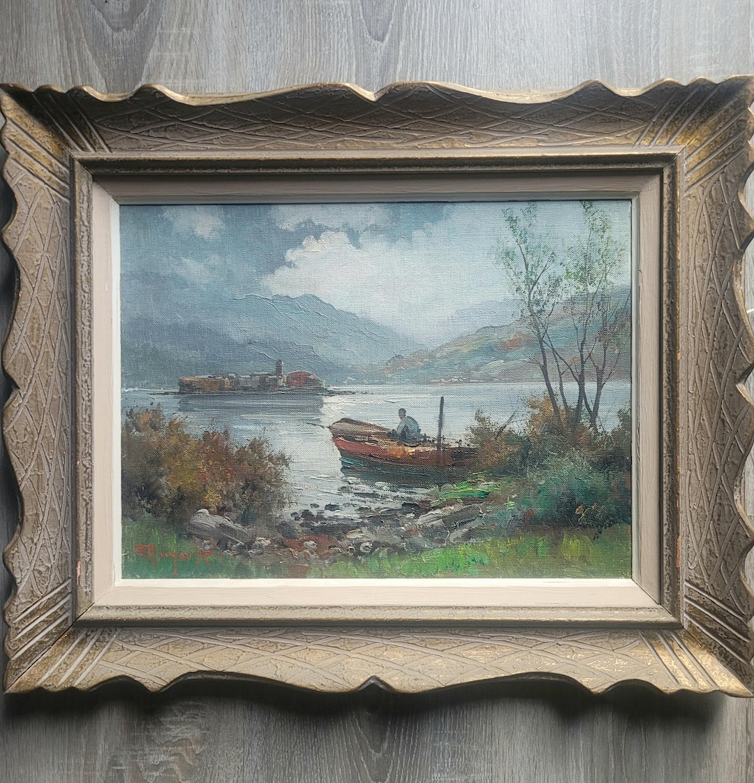Lovely Vintage Oil on Panel Painting 'lakeside Scene' by Italian Artist ...