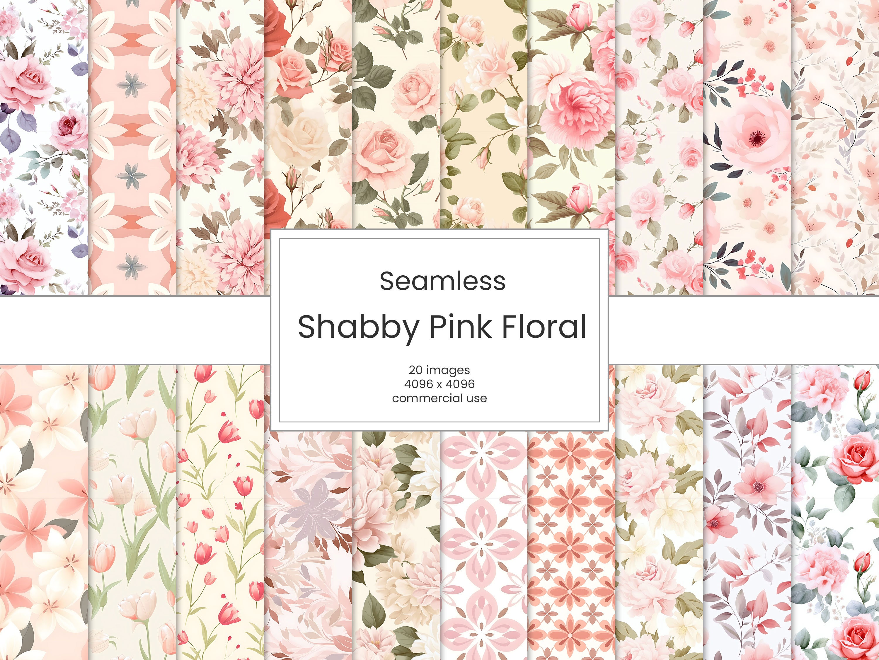 Shabby Pink Floral Digital Paper, Seamless Floral Patterns Rustic ...