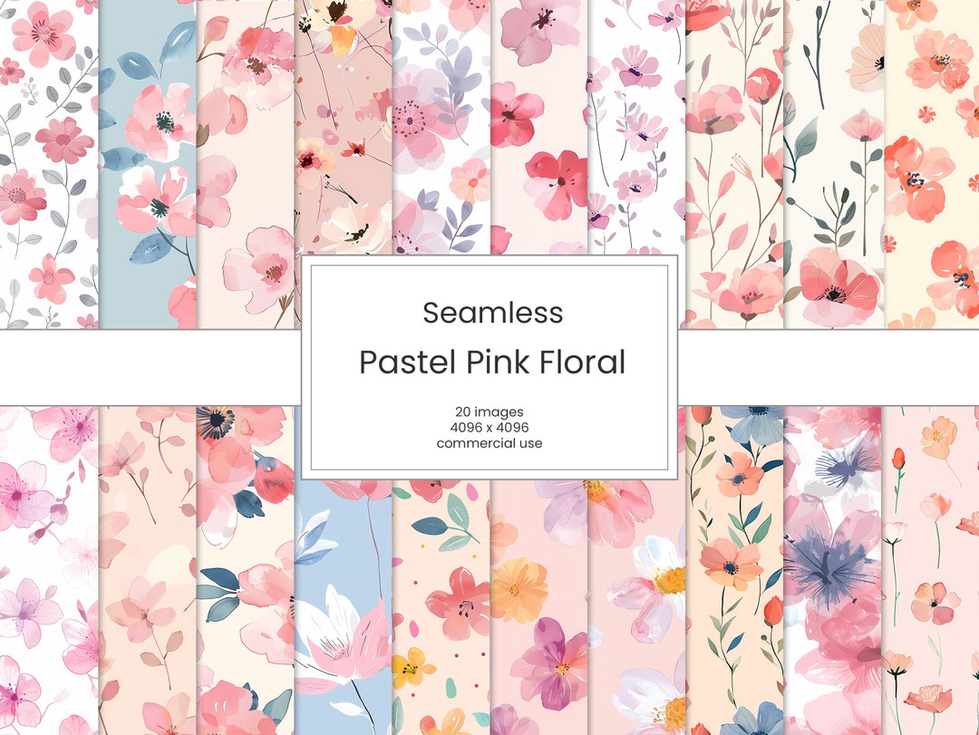 Pastel Pink Floral Digital Paper, Seamless Floral Patterns Rustic ...