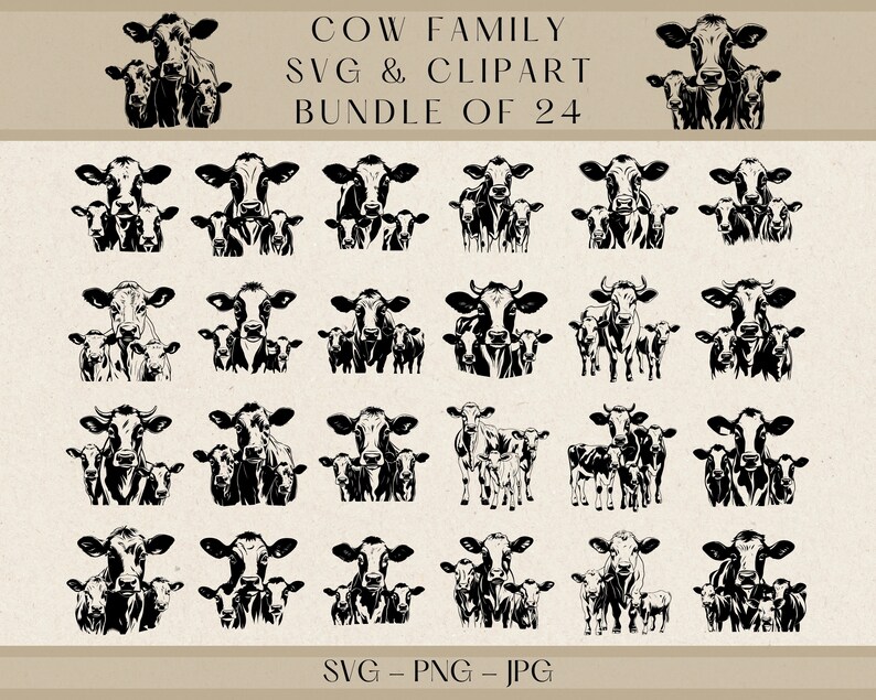 Cow Family Svg, Cow Family Clipart, Cow Svg, Cow Png, Cow Clipart, Cow ...