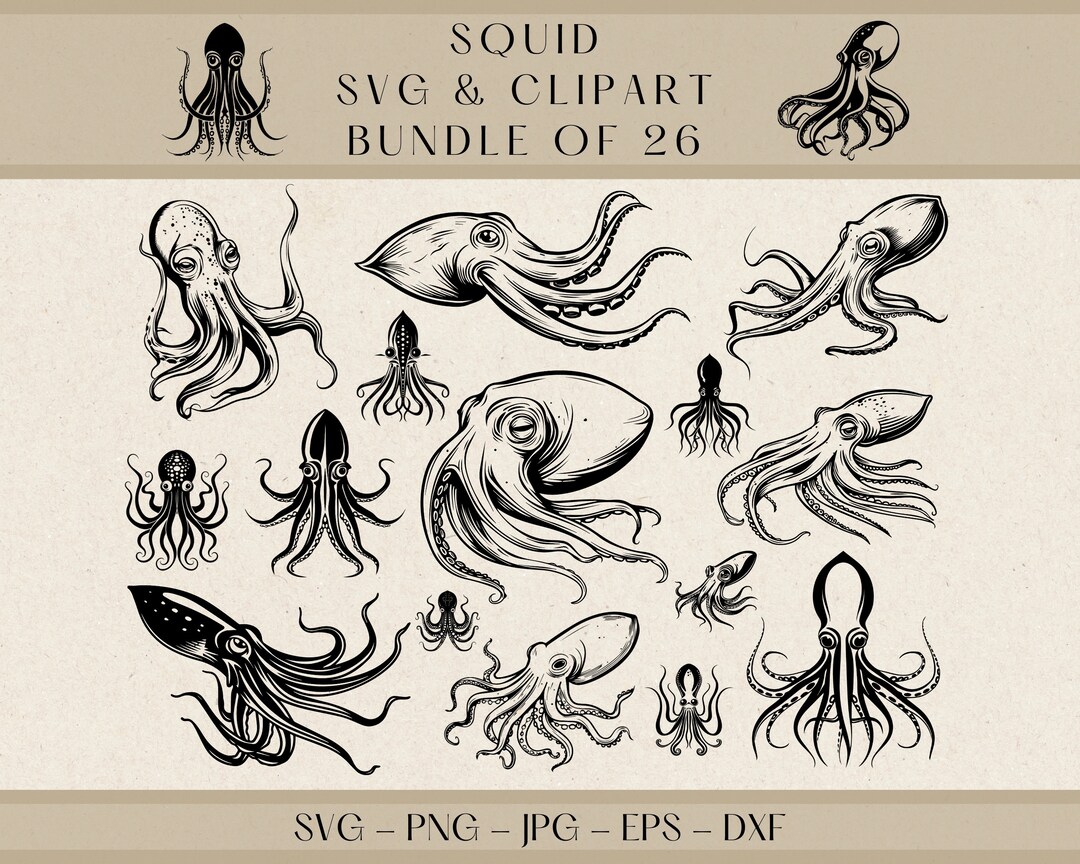 Squid SVG, Squid Clipart, Squid Png, Squid Vector, Squid Silhouette ...