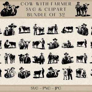 Cow With Farmer Svg, Cow Svg, Cow Png, Cow Clipart, Cow Vector, Cow ...