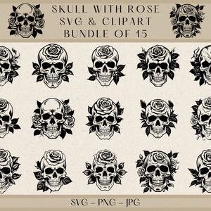 Skull With Rose Svg, Skull Svg, Rose Svg, Skull Clipart, Rose Clipart ...