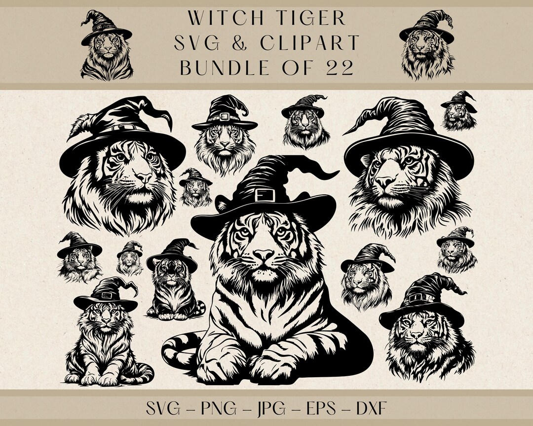 Witch Tiger SVG, Witch Tiger Clipart, Tiger With Hat Silhouette ...