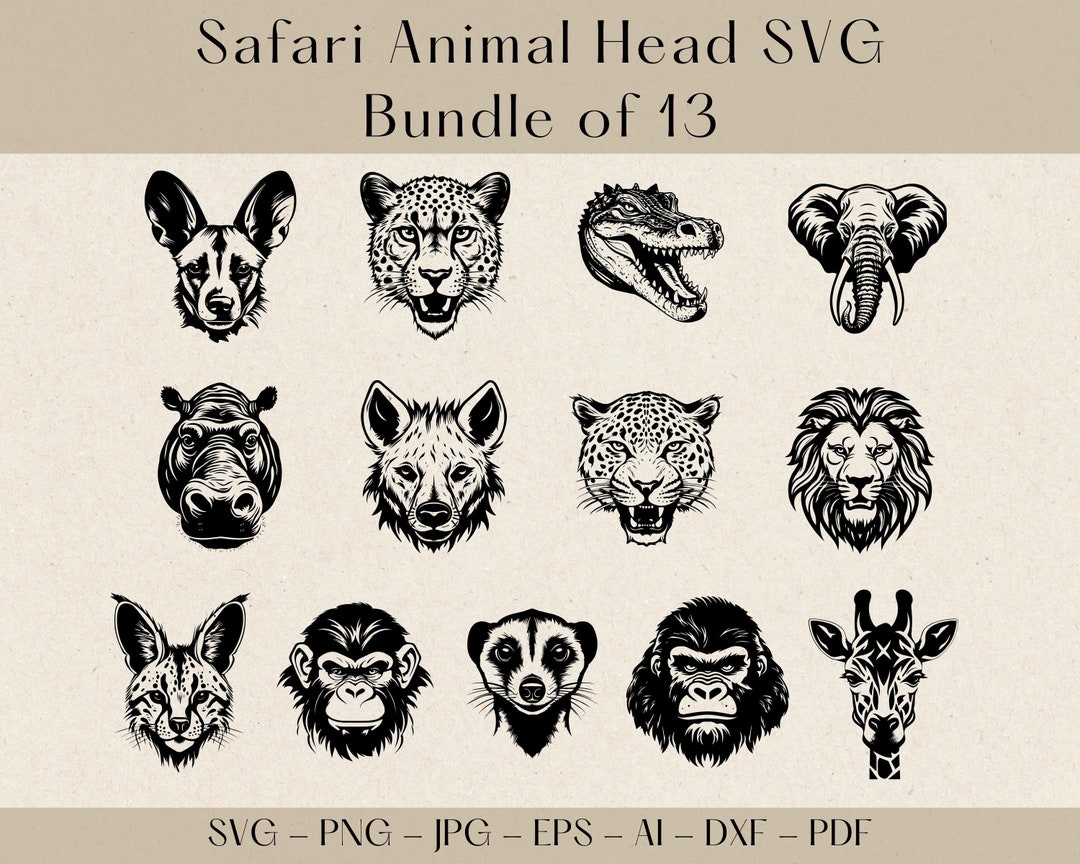 Safari Animal Head SVG, Safari Animal Head SVG Bundle, Safari Animal ...