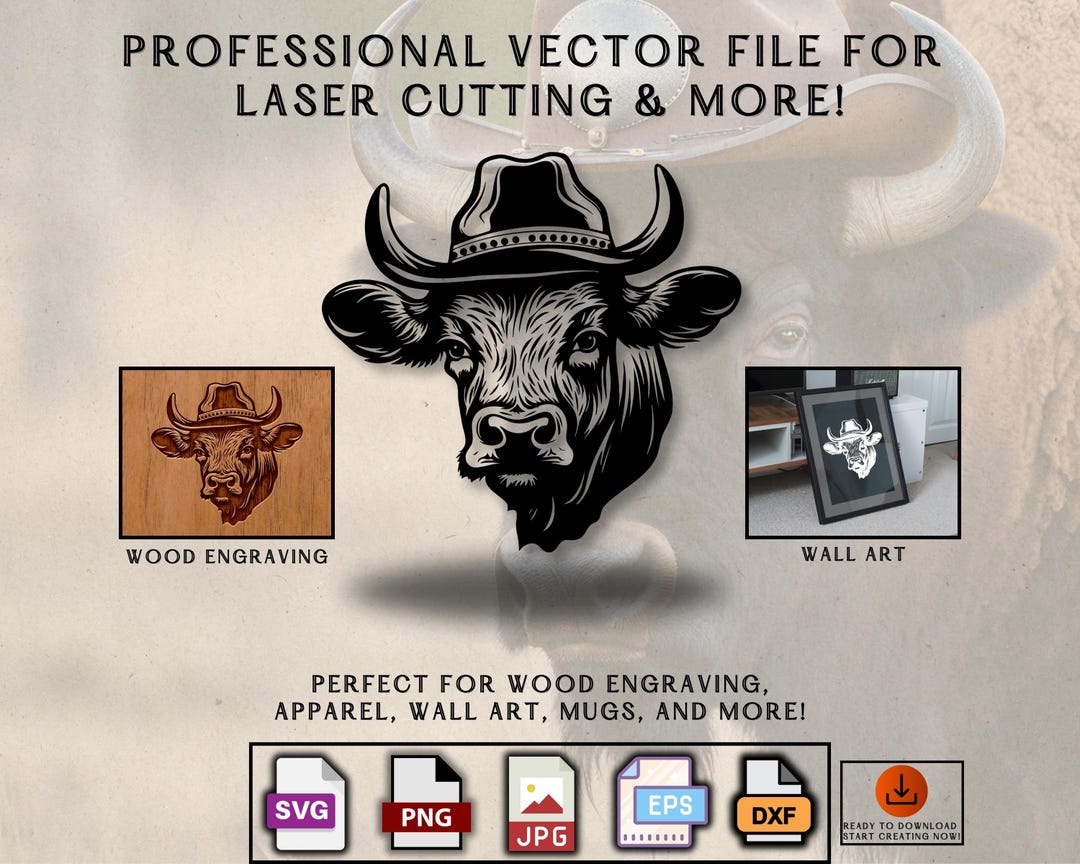 Cowboy Cow SVG | Western Hat Cow Silhouette Clipart | Rustic Farm ...