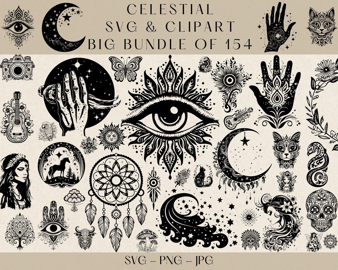 SVG céleste, clipart céleste, sorcière SVG, SVG Boho, Svg mystique ...