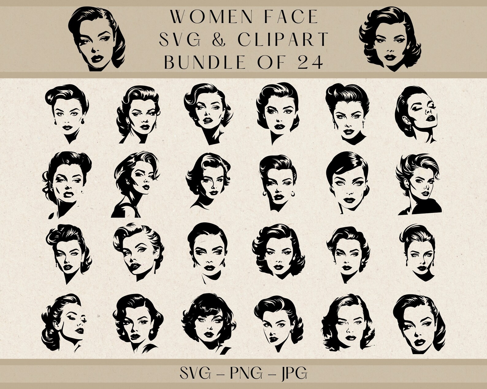 Woman Face SVG, Woman Face Png, Feminine SVG, Woman Face Vector ...