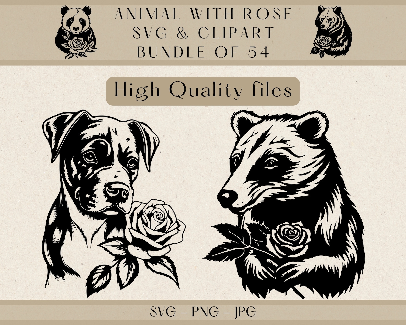 Animal With Rose Svg, Rose Animal Svg, Rose Svg, Rose Vector, Rose ...