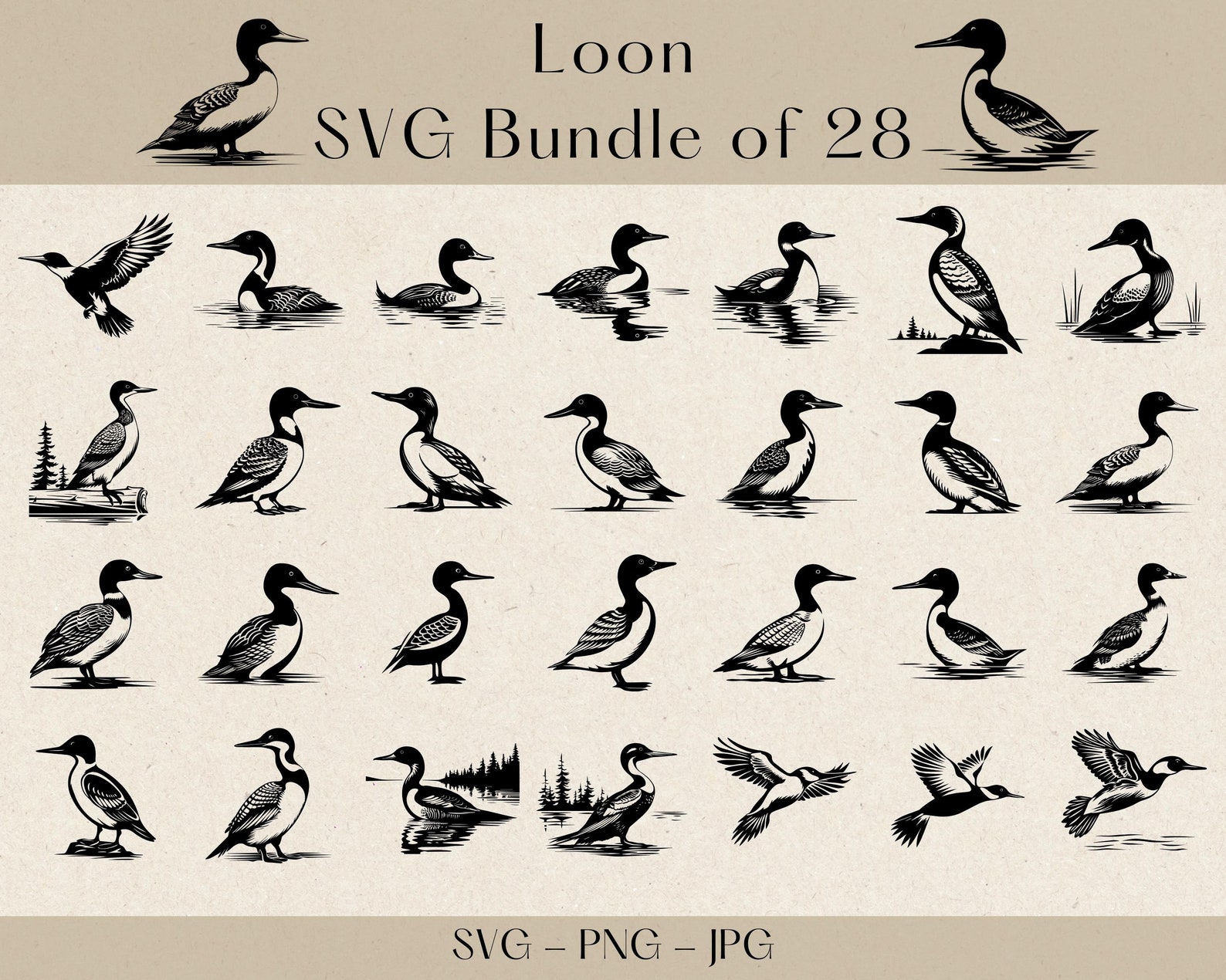 Loon SVG, Loon Bird SVG, Loon Vector, Loon PNG, Loon Silhouette, Bird ...