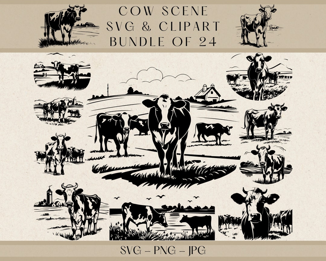 Cow Scene SVG, Cow Scene Png, Cow Scene Clipart, Cow Svg, Cow Png, Cow ...