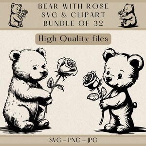 Bear With Rose Svg, Rose Svg, Bear Svg, Valentine Svg, Valentines Svg ...