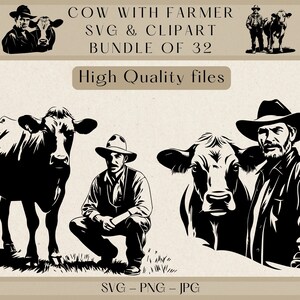 Cow With Farmer Svg, Cow Svg, Cow Png, Cow Clipart, Cow Vector, Cow ...