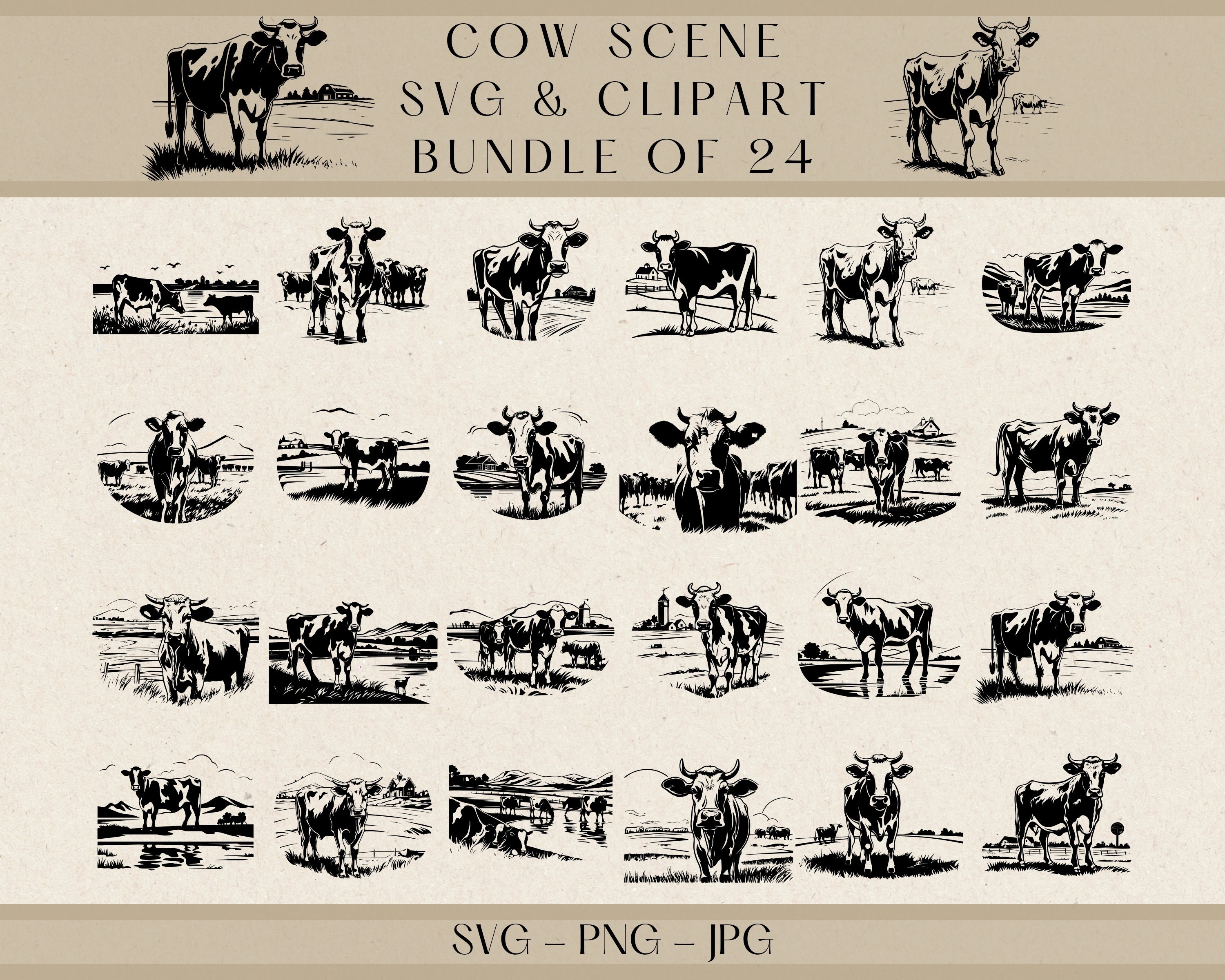 Cow Scene SVG, Cow Scene Png, Cow Scene Clipart, Cow Svg, Cow Png, Cow ...