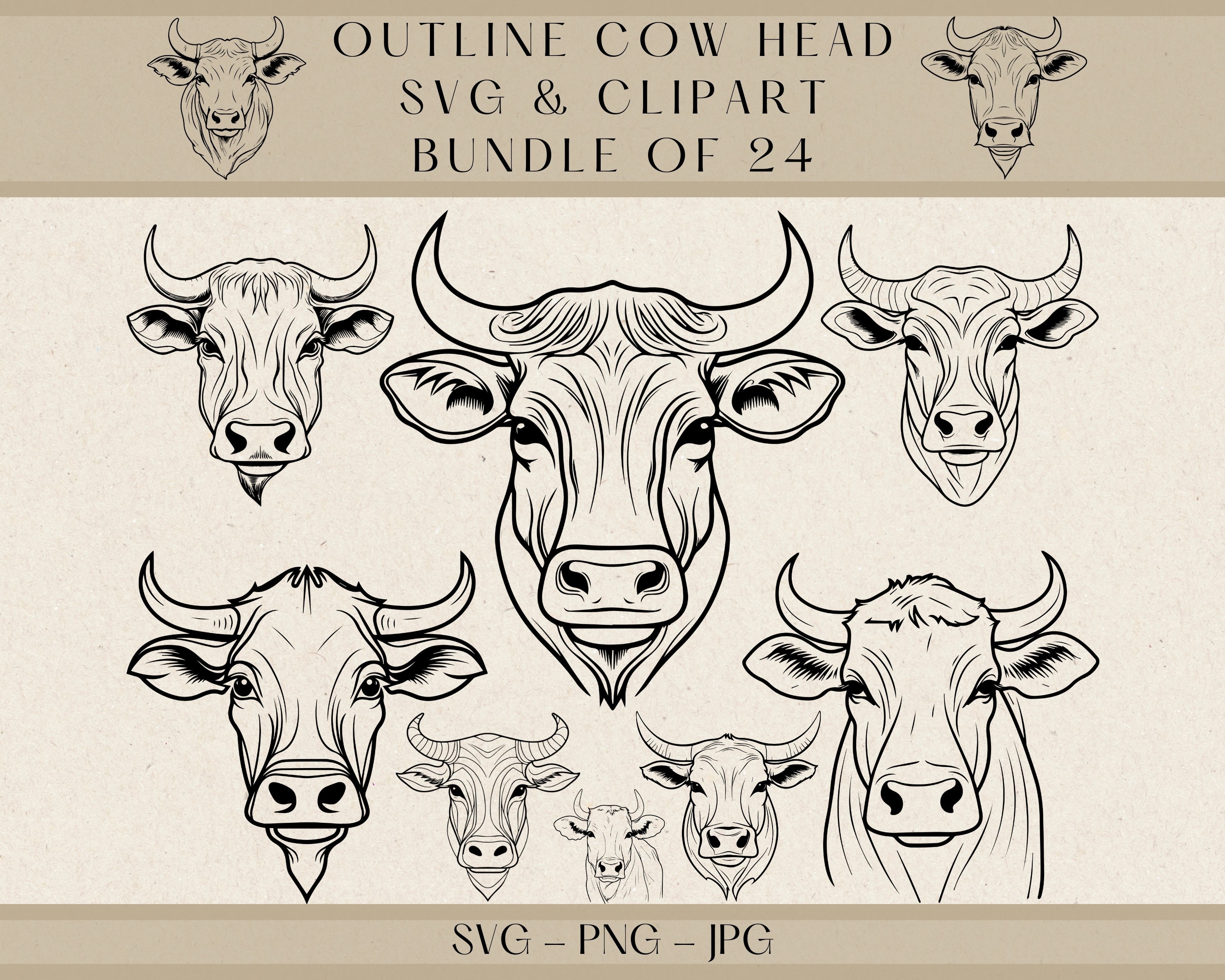 Outline Cow Head Svg, Cow SVG, Cow SVG Bundle, Cow Head Svg, Cow ...
