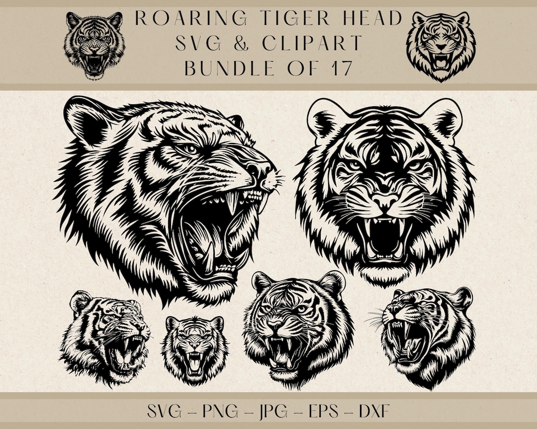 Roaring Tiger Head SVG, Roaring Tiger Clipart, Tiger Silhouette, Roar ...