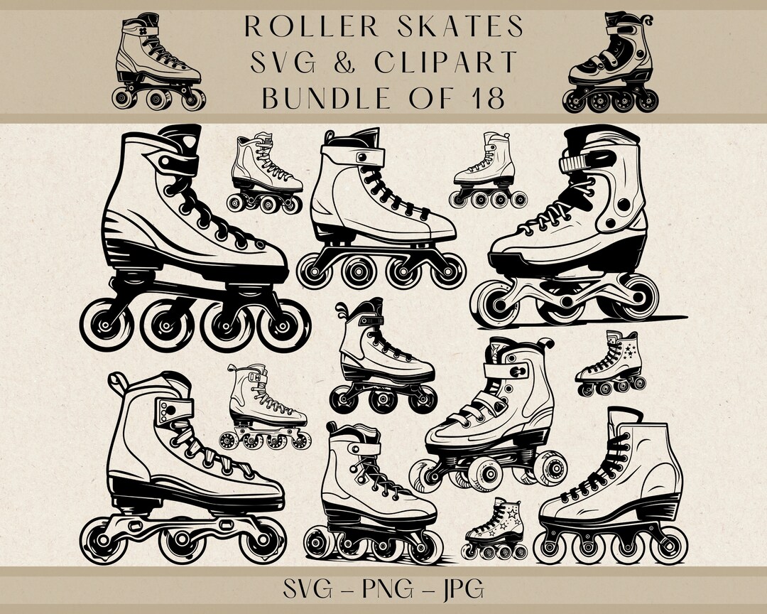 Roller Skates SVG Bundle, 18 Vintage and Modern Skate Clipart Designs ...