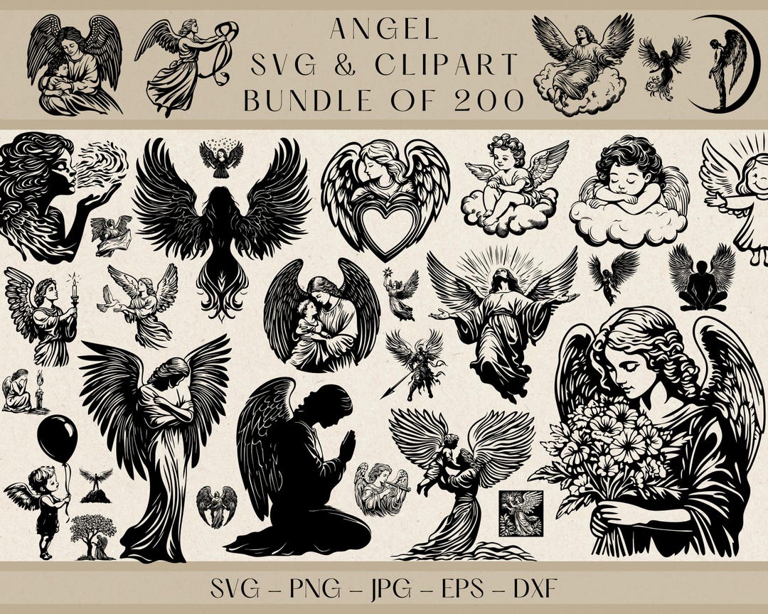 Angel SVG Bundle, 200 Angel Clipart Graphics, Guardian Angel Vector Png ...