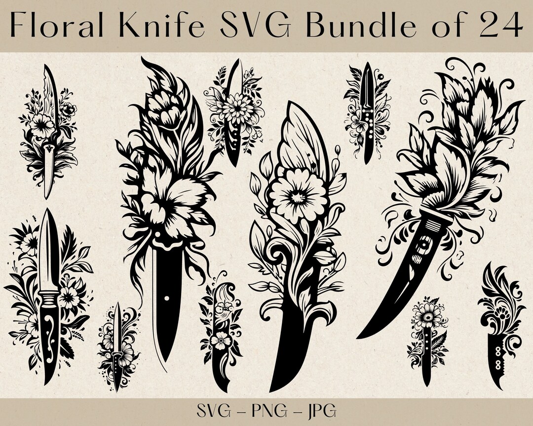 Floral Knife Svg Bundle, Floral Knife Svg, Knife Svg, Floral Svg ...
