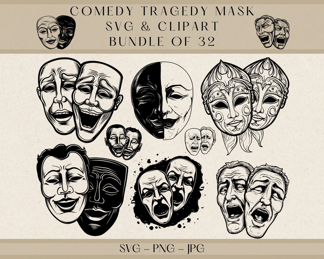 Comedy Tragedy Mask Svg, Comedy Tragedy Svg, Tragedy Silhouette ...