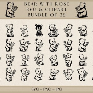 Bear With Rose Svg, Rose Svg, Bear Svg, Valentine Svg, Valentines Svg ...