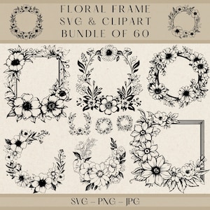 Floral Frame Svg, Floral Border Svg, Floral Wreath Svg, Floral Svg ...