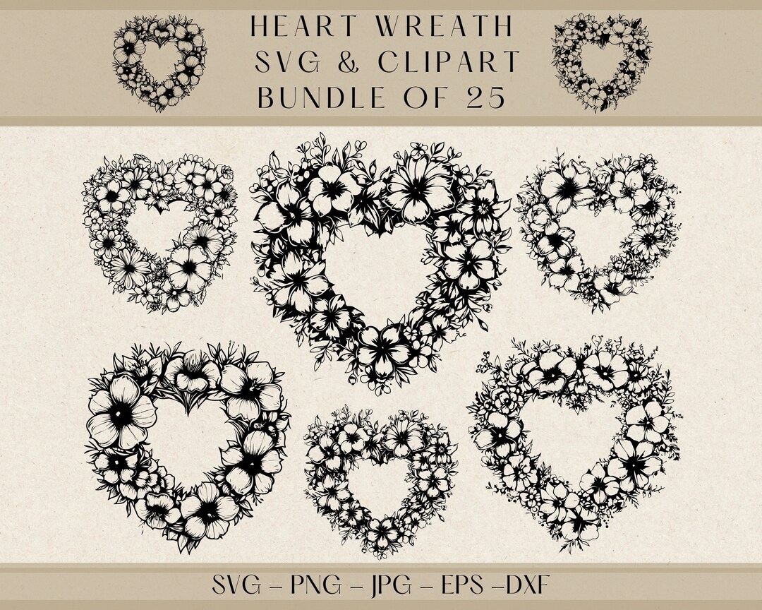 Heart Wreath Svg, Heart Shaped Wreath Svg, Floral Wreath Svg , Flower ...