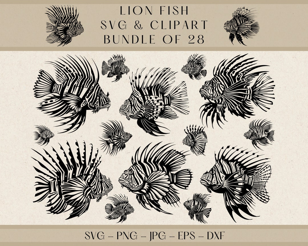 Lion Fish SVG Clipart Bundle: Marine Life Vector Designs (digital ...
