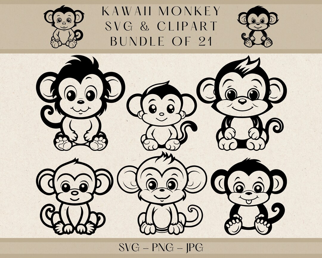 Kawaii Monkey Svg, Cute Monkey Svg, Baby Monkey Svg, Monkey Svg, Monkey ...